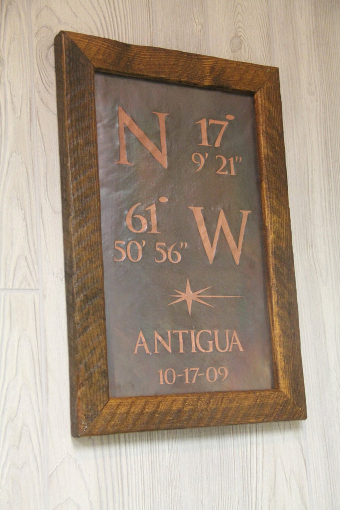 Vertical Latitude Longitude Copper Sign – Hewn & Forged