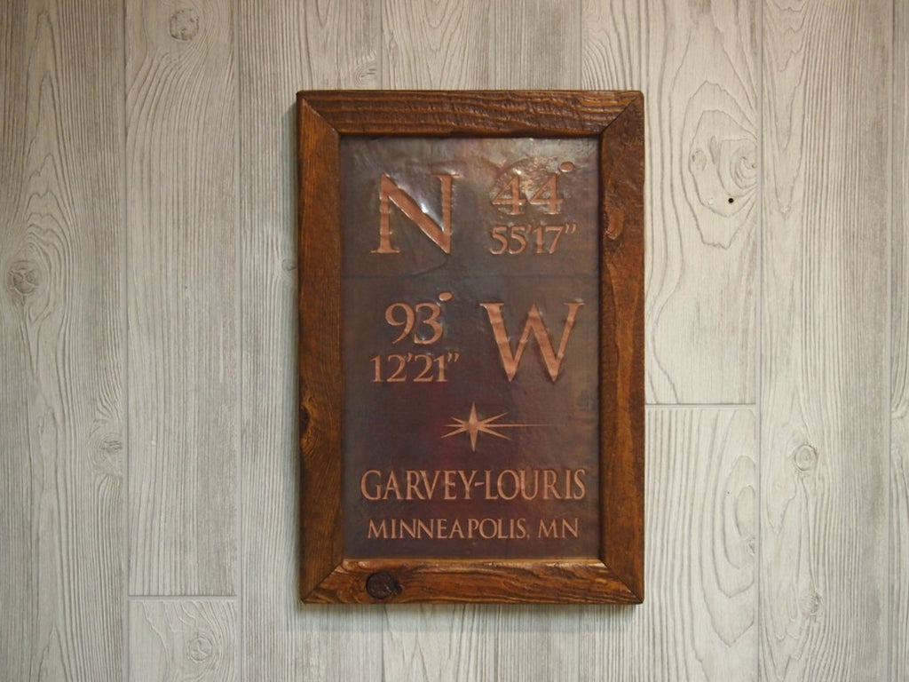 Vertical Latitude Longitude Copper Sign – Hewn & Forged